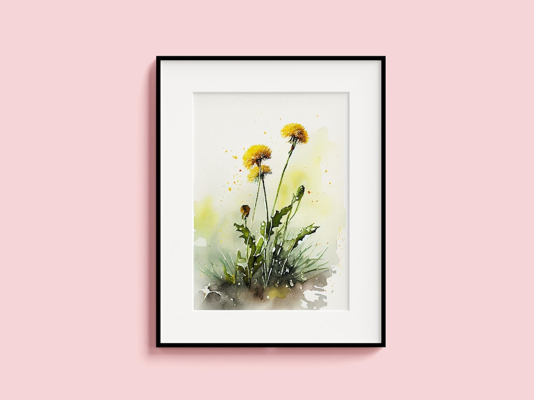 Yellow Dandelion Watercolor Painting Flower Painting Poster Living Room ...