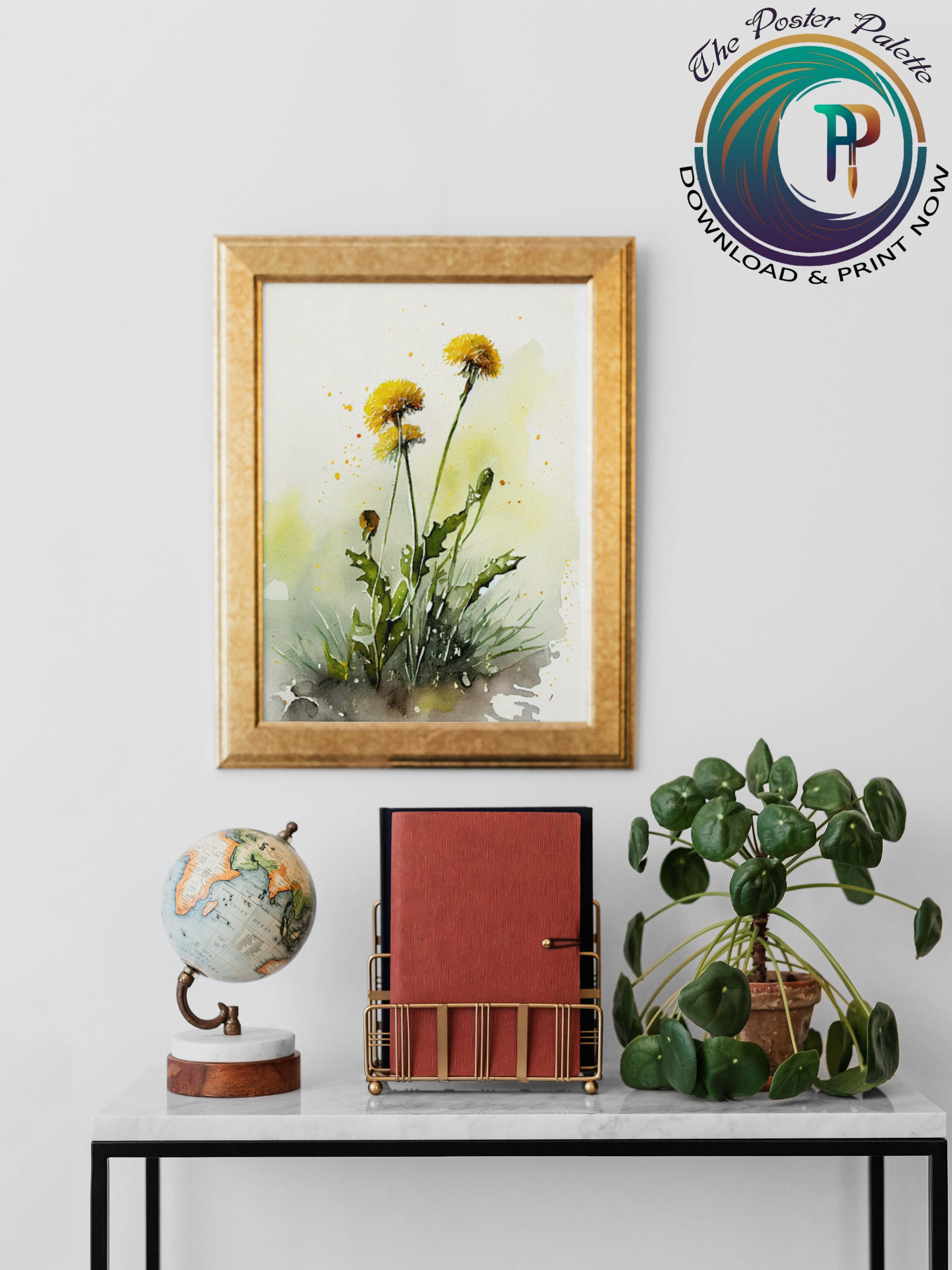 Yellow Dandelion Watercolor Painting Flower Painting Poster Living Room ...
