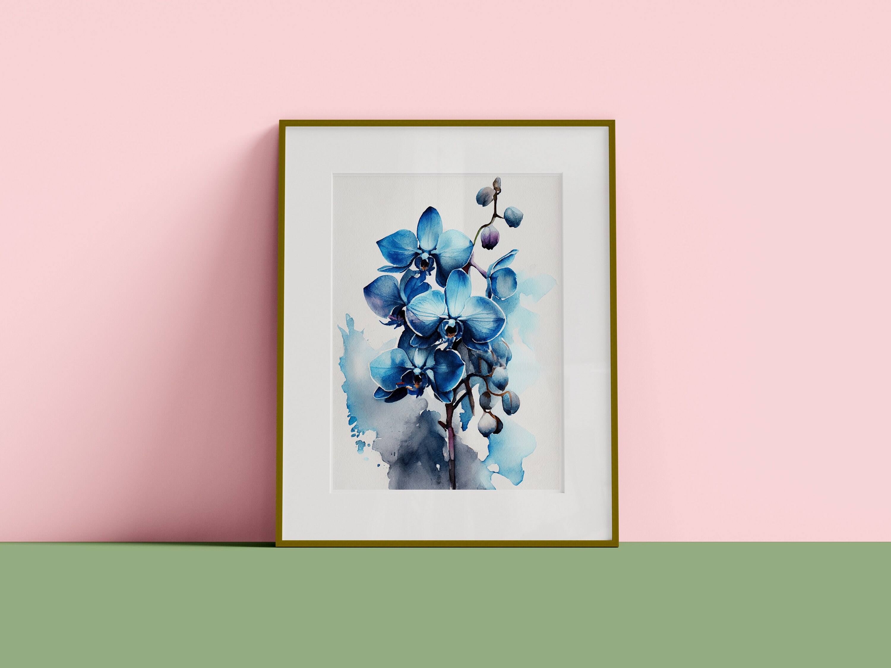 Blue Orchid Watercolor Flower Painting Poster Living Room Wall Art ...