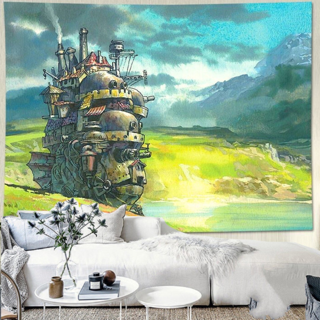 Howls Moving Castle Tapestry Miyazaki Anime Movie Wall Art Kawai Anime ...