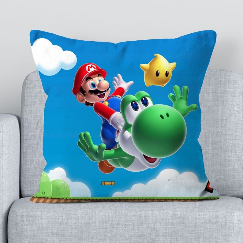 2 Pcs Super Mario Bro Pillow Case Mushroom Throw Pillow Cover Linen ...