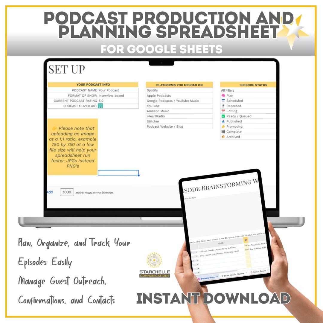 Podcast Production and Planning Spreadsheet | Episode Workflow ...
