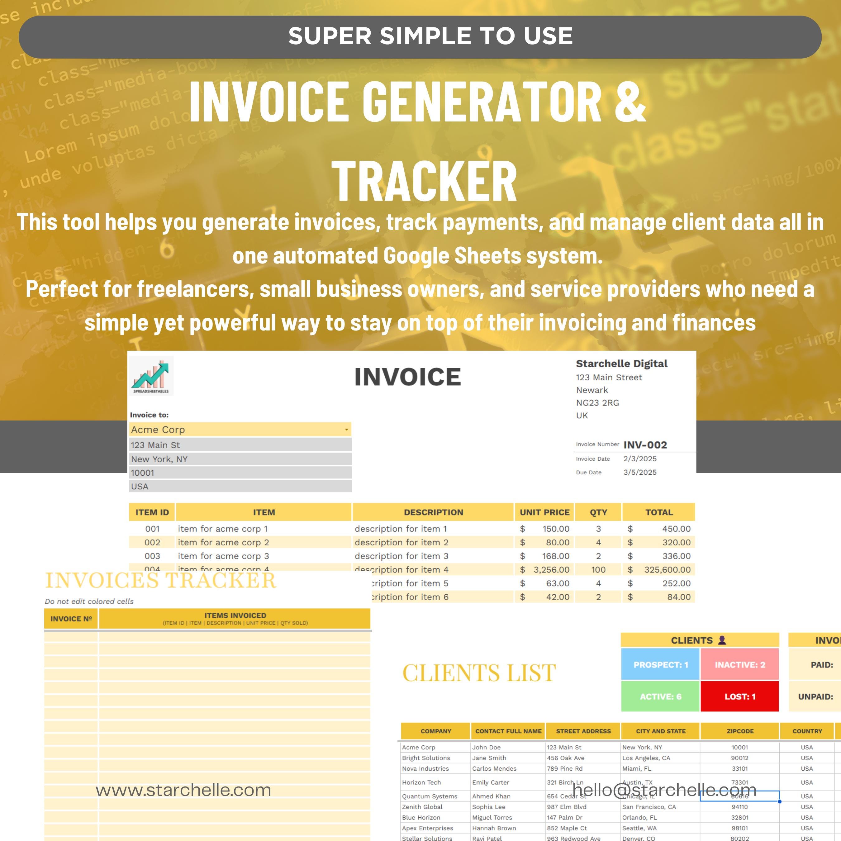 Invoice Generator & Tracker | Google Sheets | Automated Invoice Template - Etsy