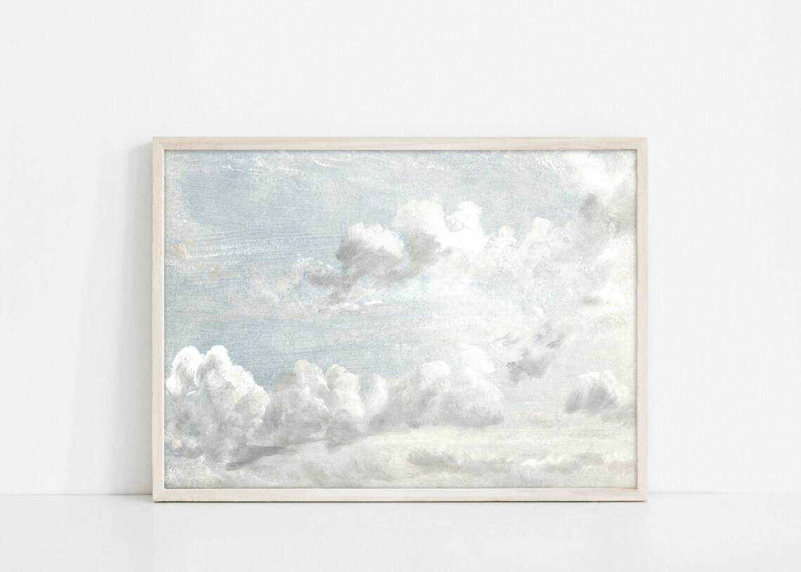 Vintage Cloud Painting Neutral Muted Wall Art Country Farmhouse Home ...