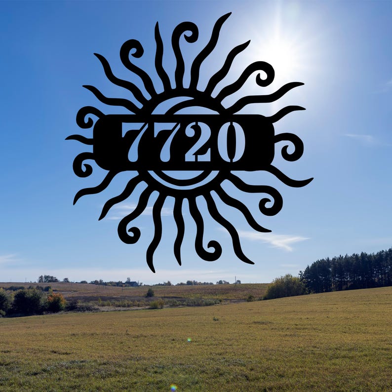 Custom Metal Sun Address Sign | Unique Metal Sign | Address Number Sign ...