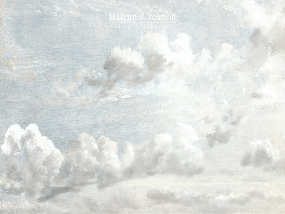 Vintage Cloud Painting Neutral Muted Wall Art Country Farmhouse Home ...