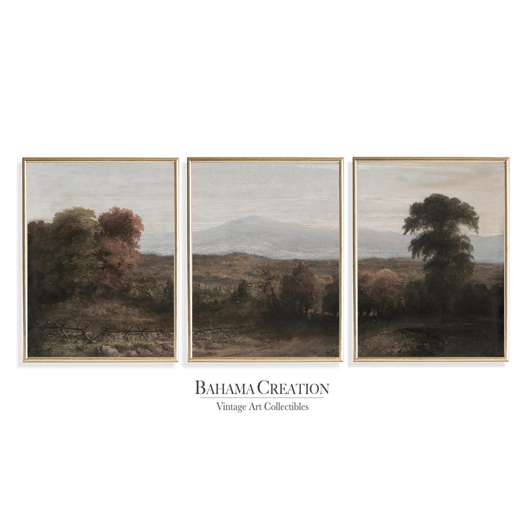 Set of 3 Neutral Country Landscape Prints | Rustic Farmhouse Decor ...