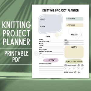 Printable One Page Knitting Planner Soft Color Knitting Journal Page ...
