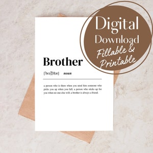 Brother Definition Card Printable Fillable PDF Greeting Card, Gifts for ...