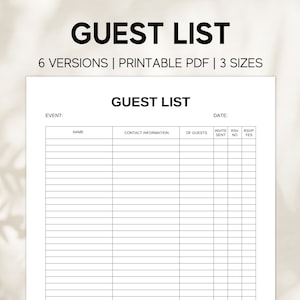 Printable Guest List Template RSVP Tracker Printable Event Planner Log ...