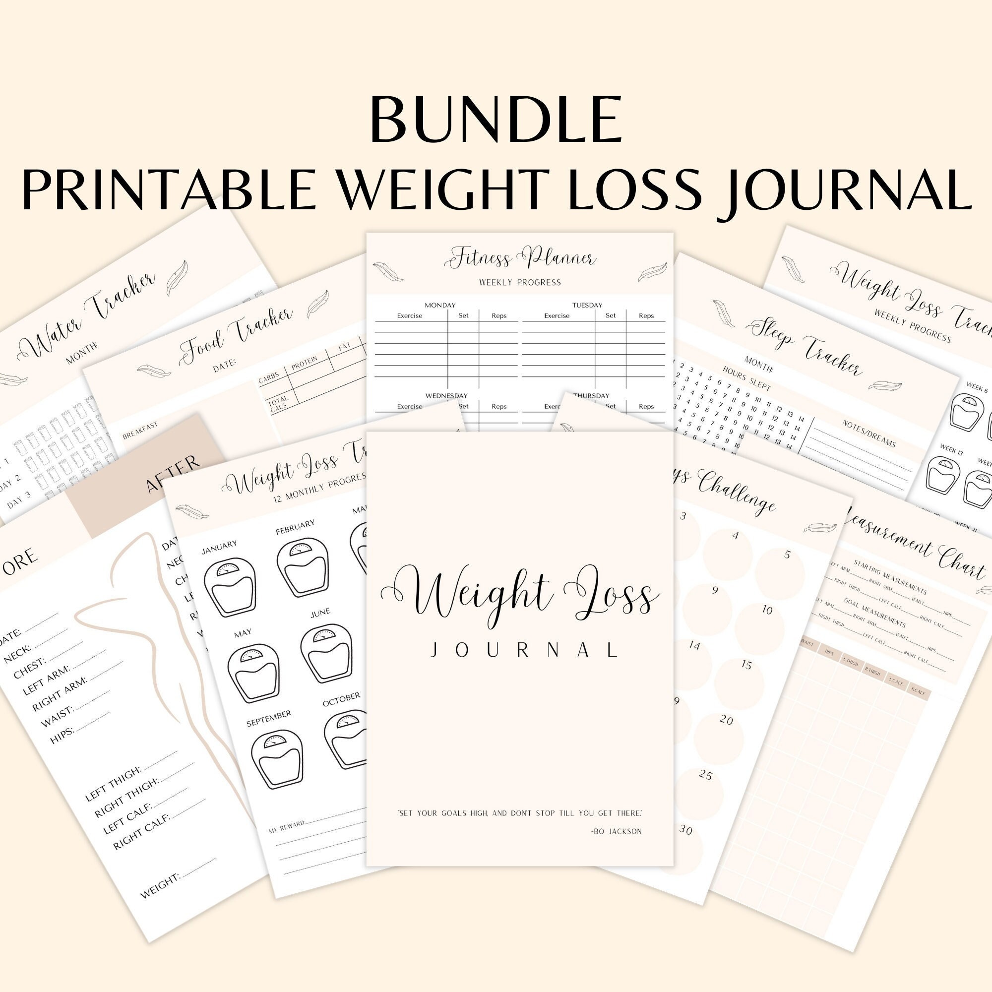 Weight Loss Tracker Bundle Printable Weight Loss Chart Self Care ...