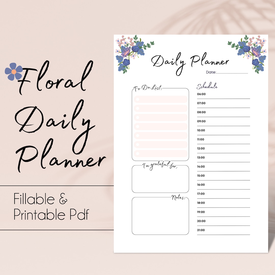 Floral Daily Planner Printable Fillable Pdf Daily Checklist, Floral ...