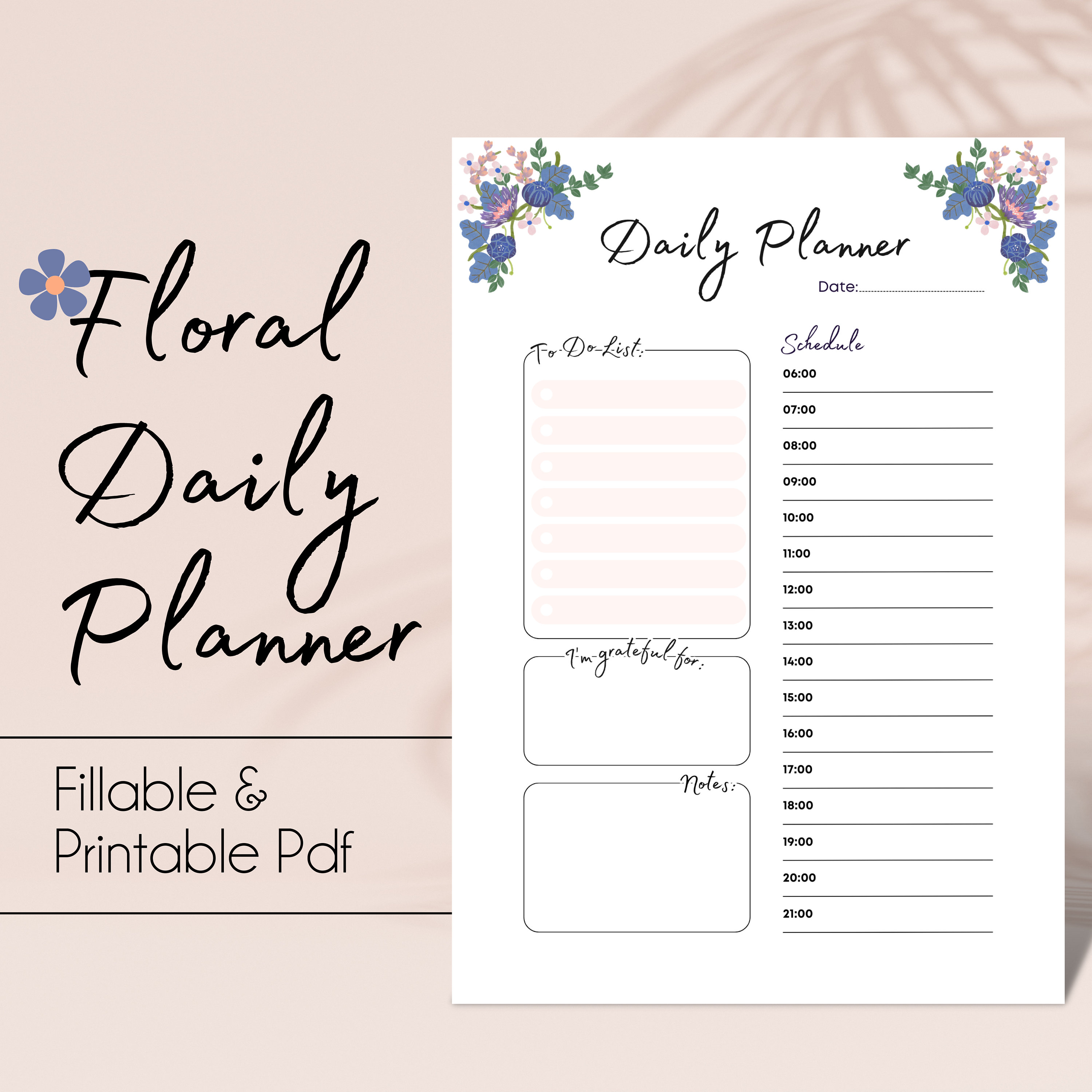 Floral Daily Planner Printable Fillable Pdf Daily Checklist - Etsy