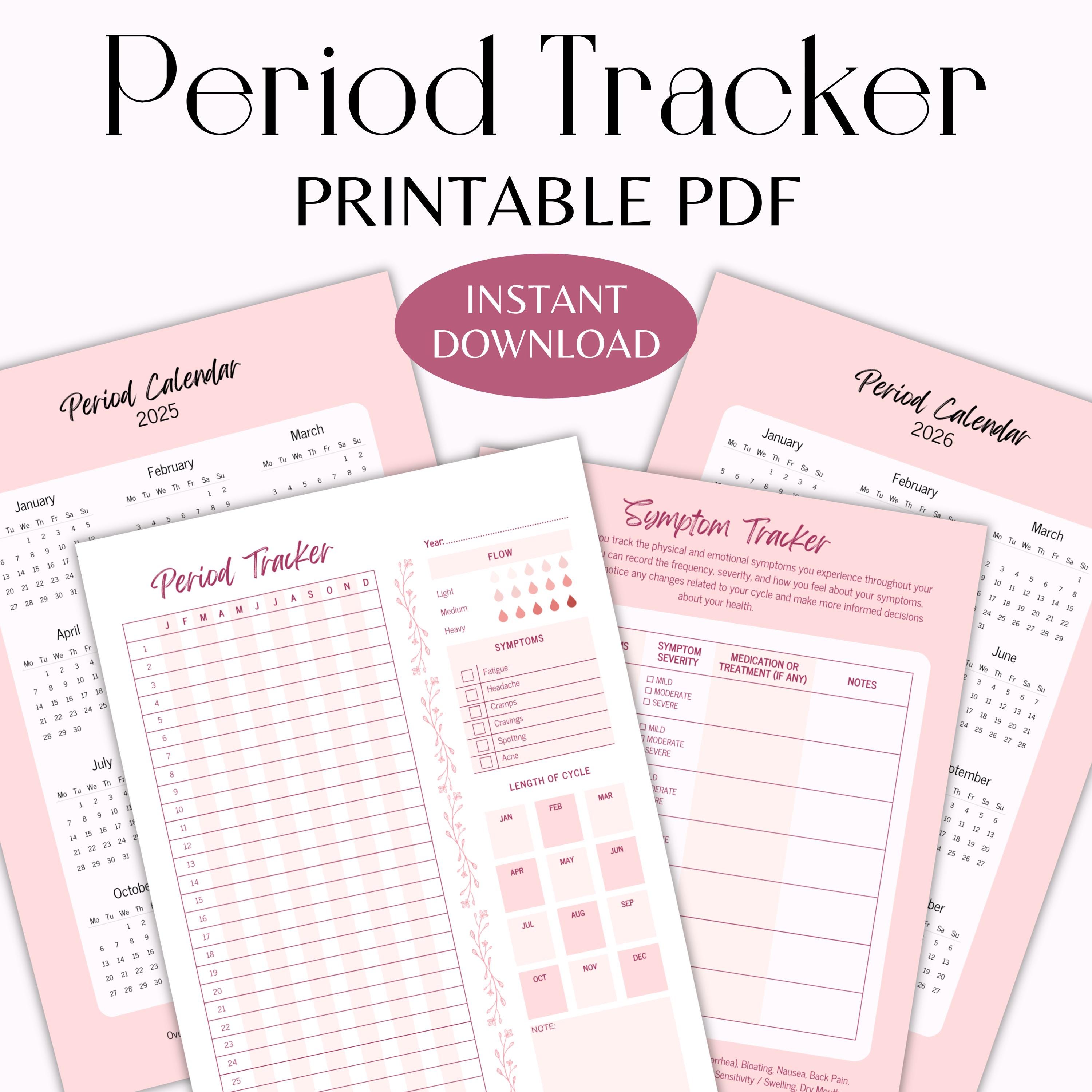 Floral Pink Period Tracker Period Journal Printable 2025-2026 Period ...