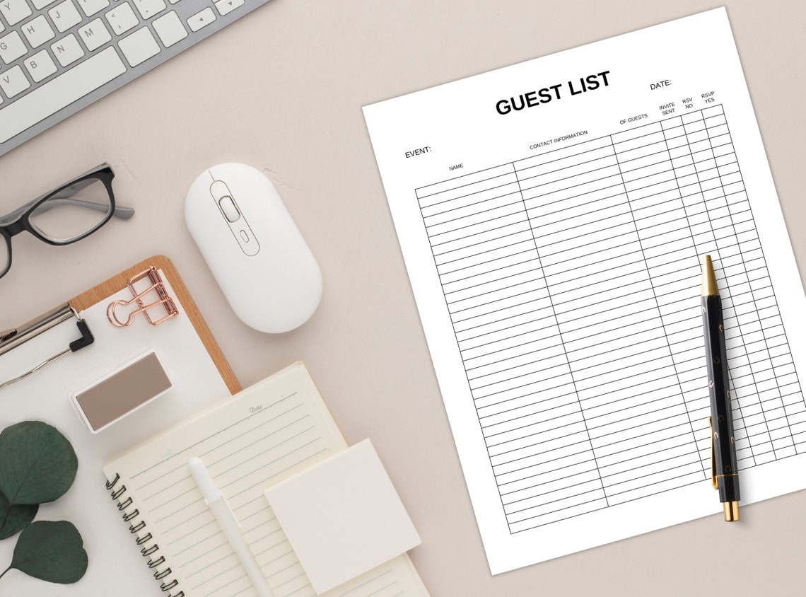 Printable Guest List Template RSVP Tracker Printable Event Planner Log ...