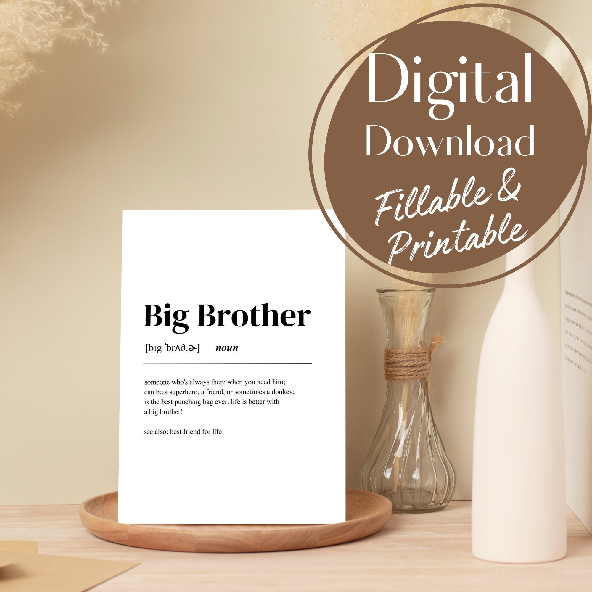 Big Brother Definition Card Printable Fillable Pdf, Gift for Him ...