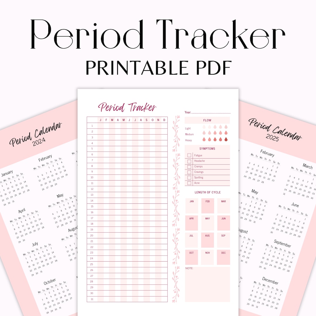 Floral Pink Period Tracker Period Journal Printable 2024-2025 Period ...