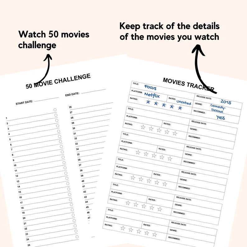 Minimal Movie Tracker Printable PDF Movie Challenge Printable, Movies ...