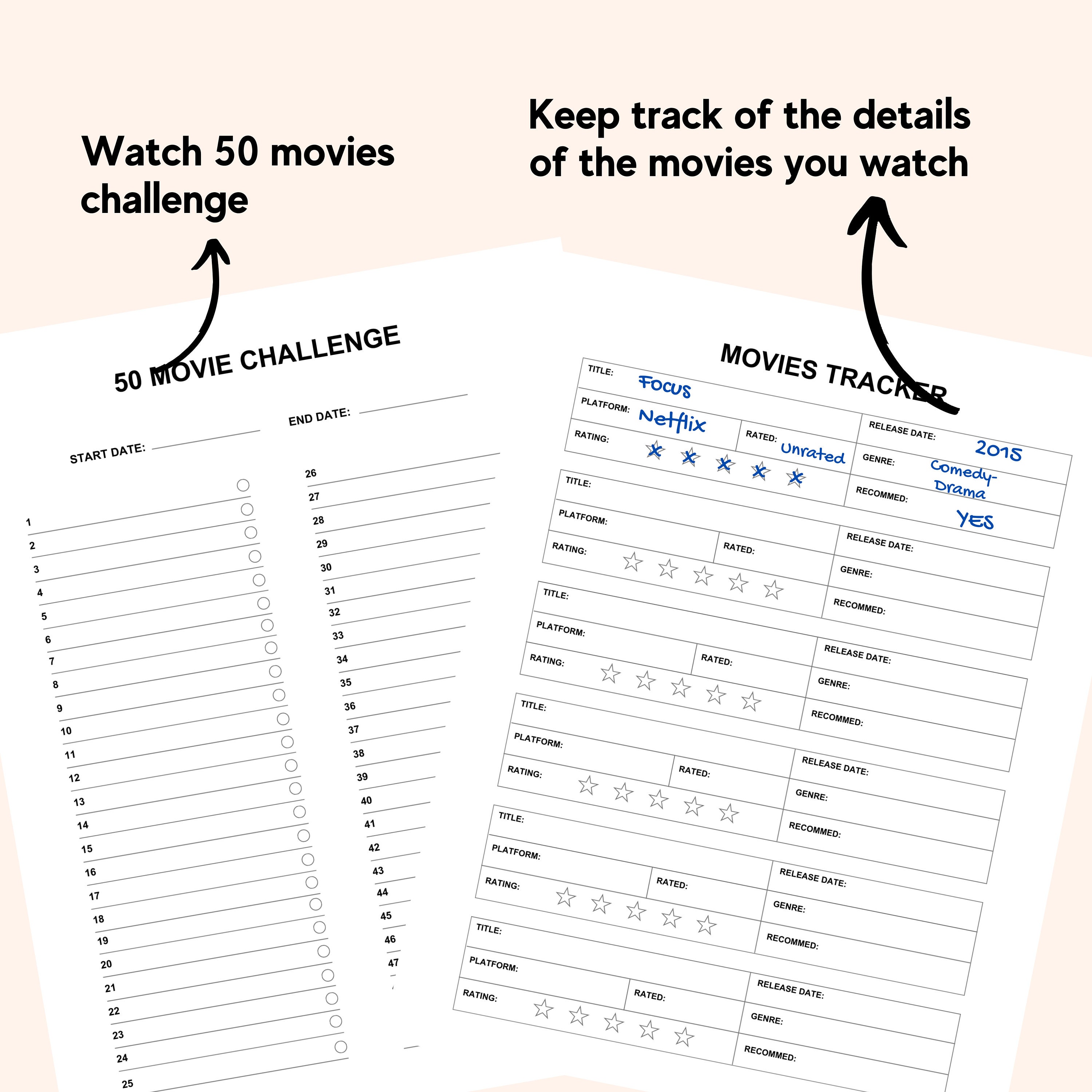 Minimal Movie Tracker Printable PDF Movie Challenge Printable, Movies ...