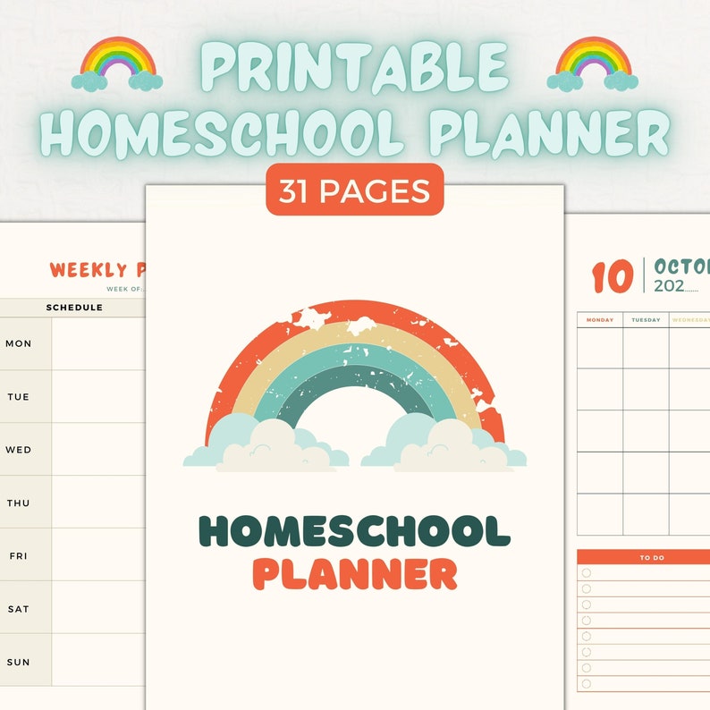 Rainbow Homeschool Planner Printable Adhd Planner Homework - Etsy