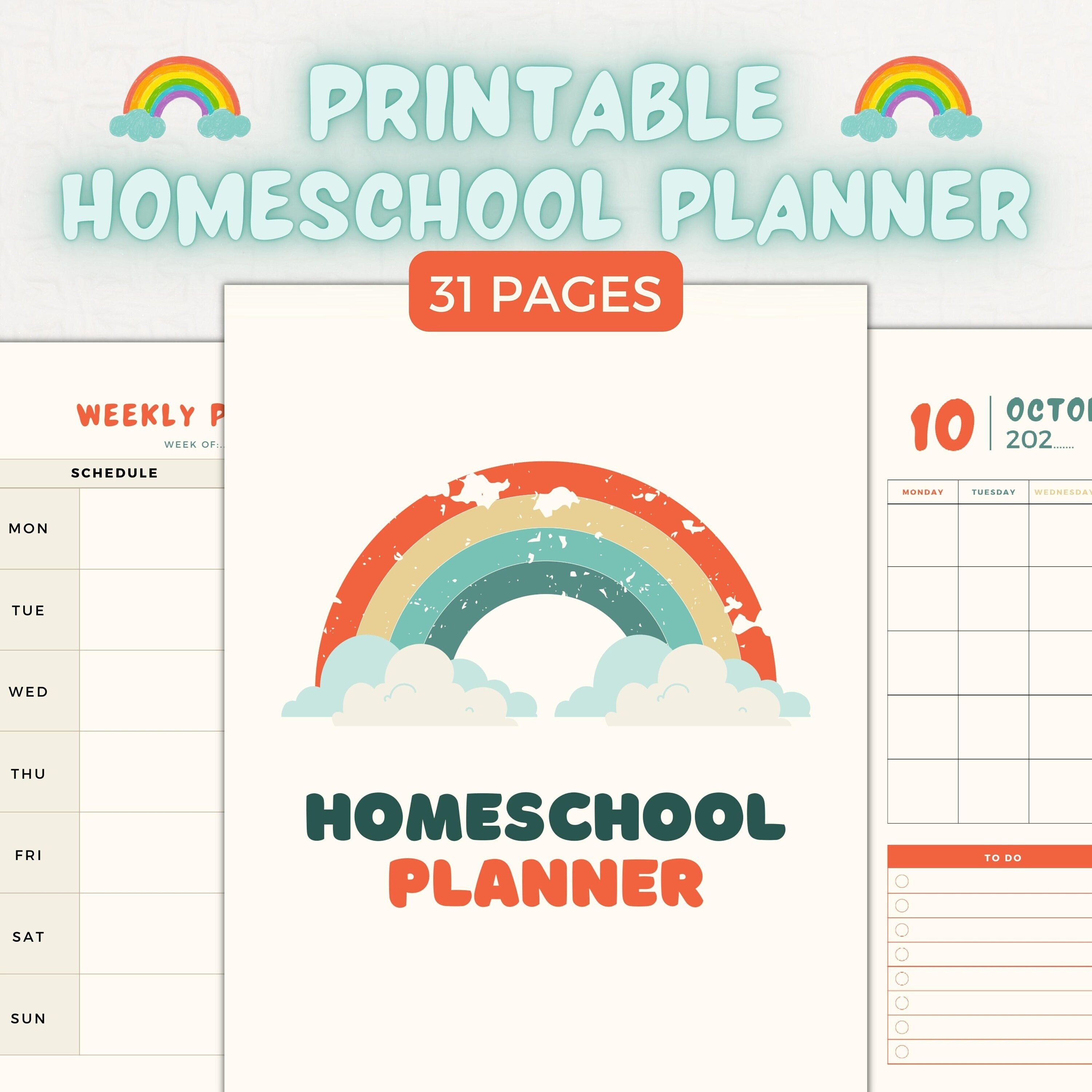 Rainbow Homeschool Planner Printable Adhd Planner Homework Planner ...