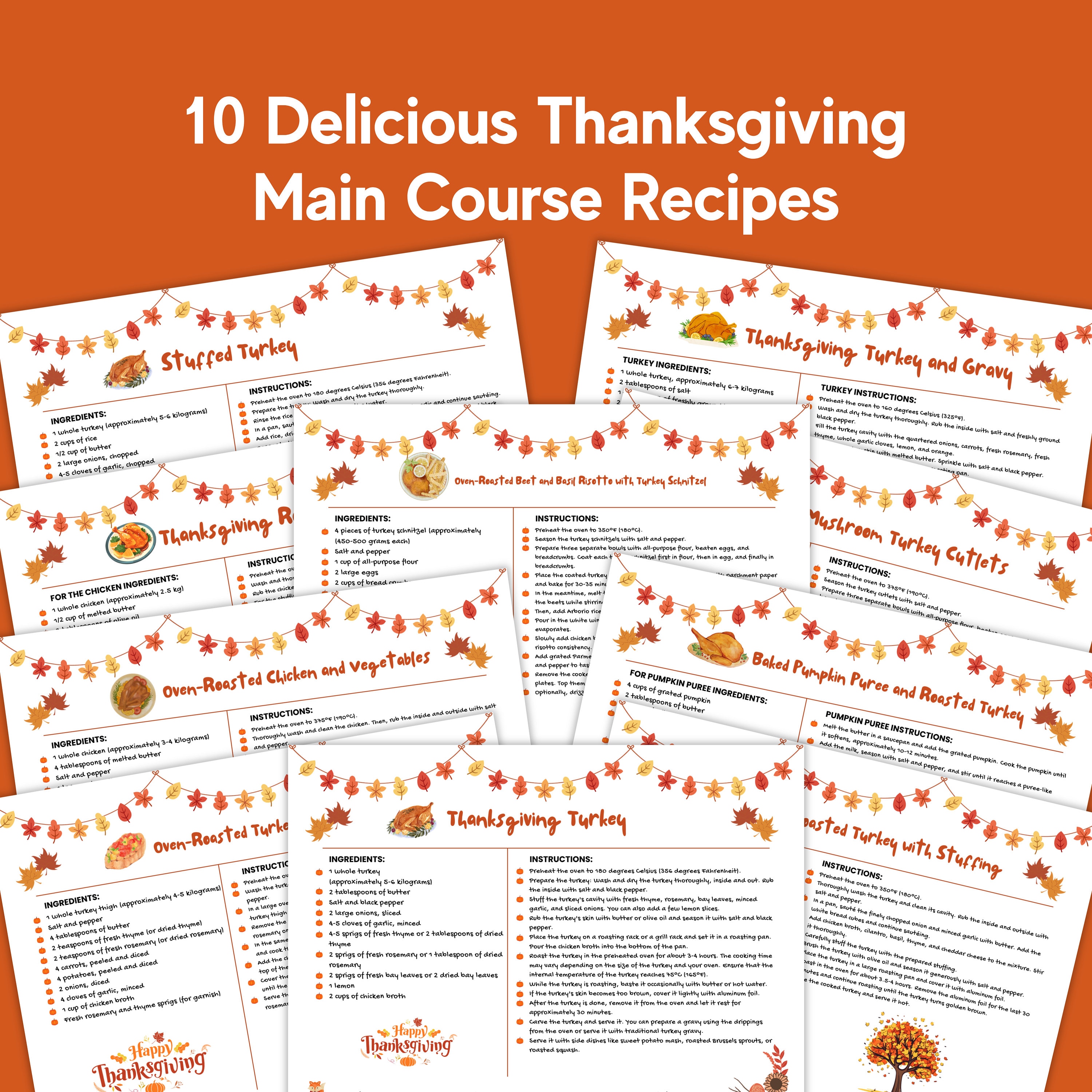 20 Thanksgiving Recipe Card Autumn Recipe Card Fall Recipe Card ...