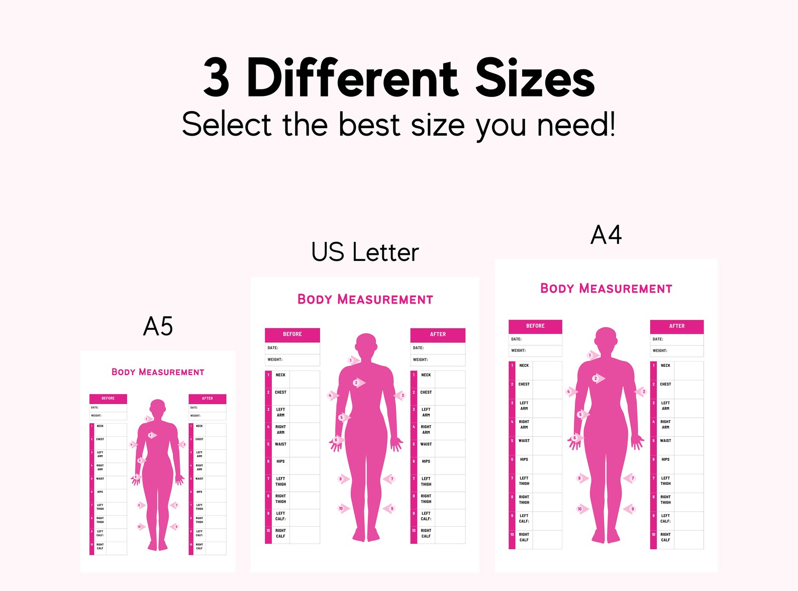 Hot Pink Body Measurement Chart Body Measurements Tracker - Etsy