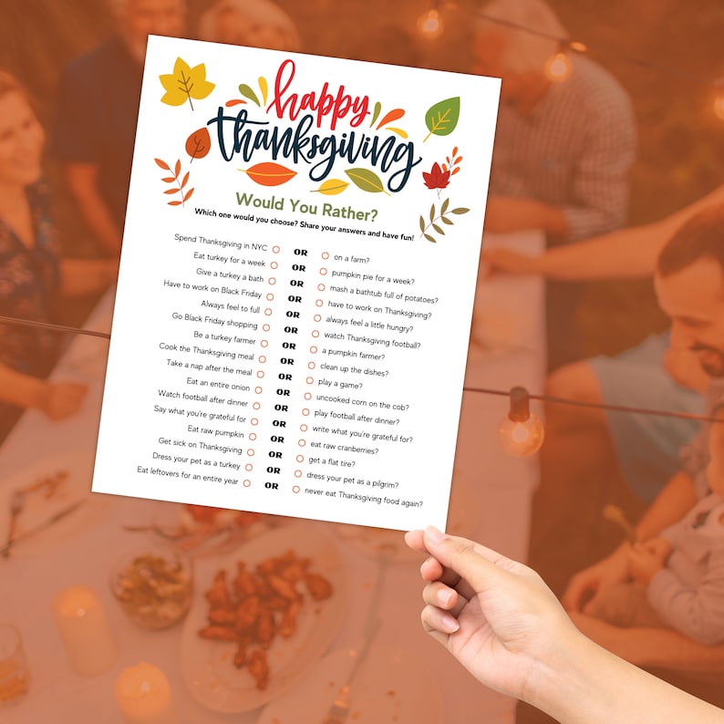 Friendsgiving Games Printable Thanksgiving Would You Rather ...