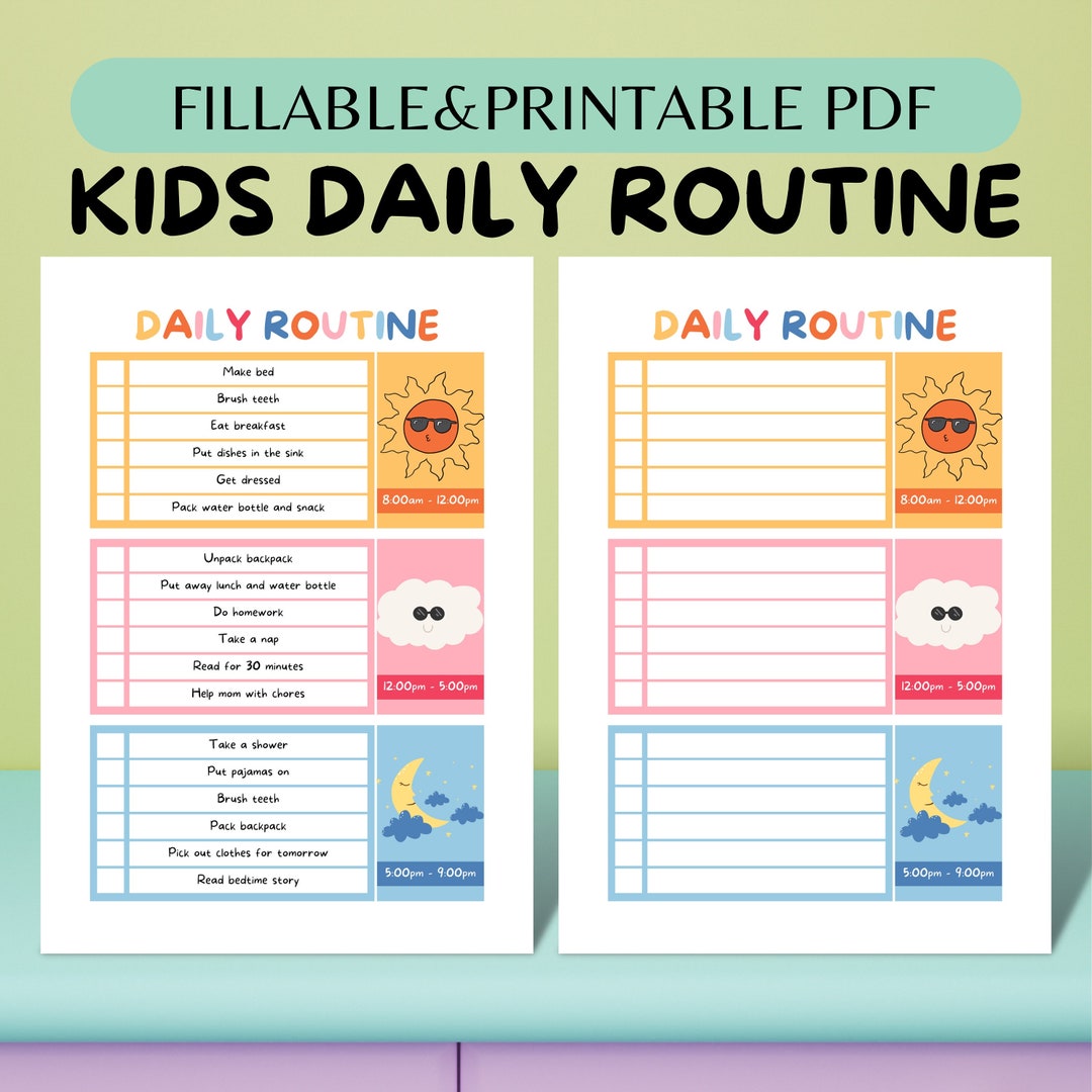 Kids Daily School Checklist Printable Chore Chart for Kids, Daily ...