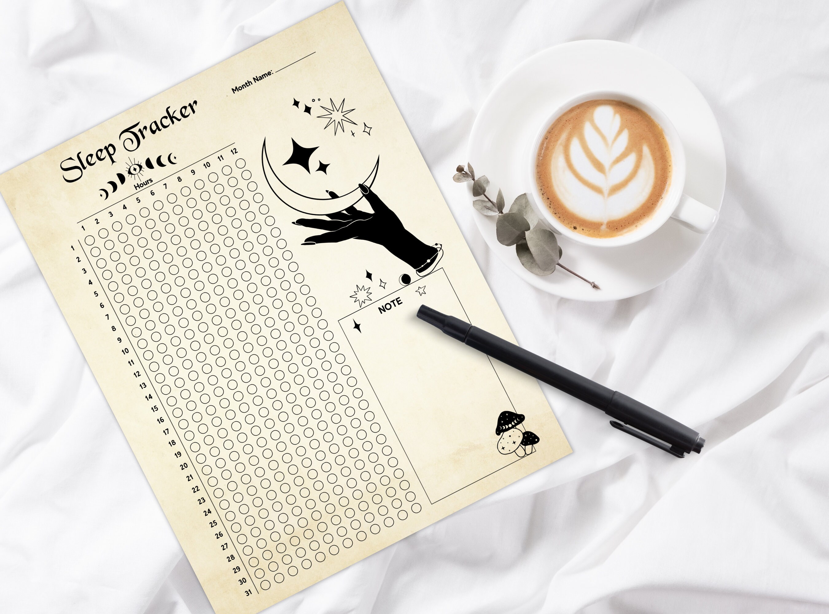 Gothic Sleep Tracker Printable Witchy Monthly Sleep Log, Sleep Quality ...