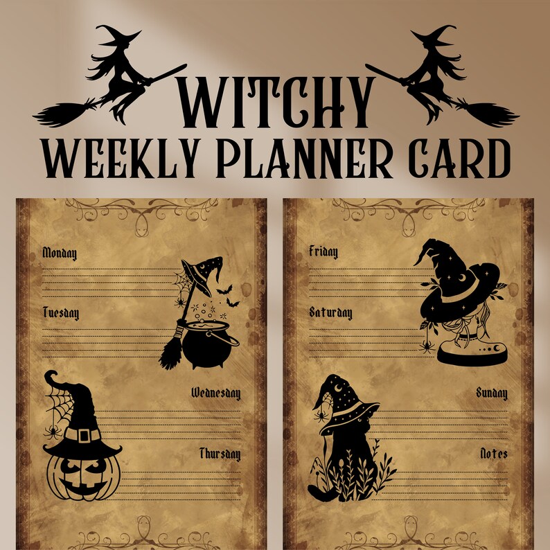 Gothic Witchy Weekly Planner Card, Printable PDF - Etsy