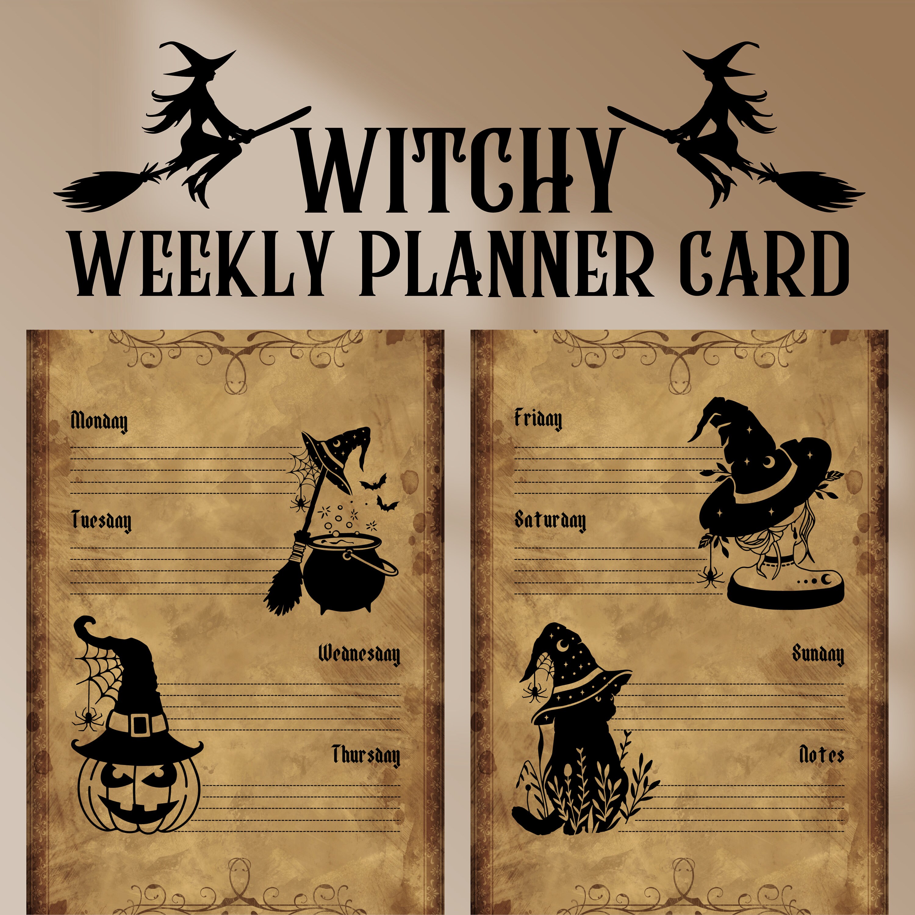 Gothic Witchy Weekly Planner Card Printable Pdf Witch Planner Card ...
