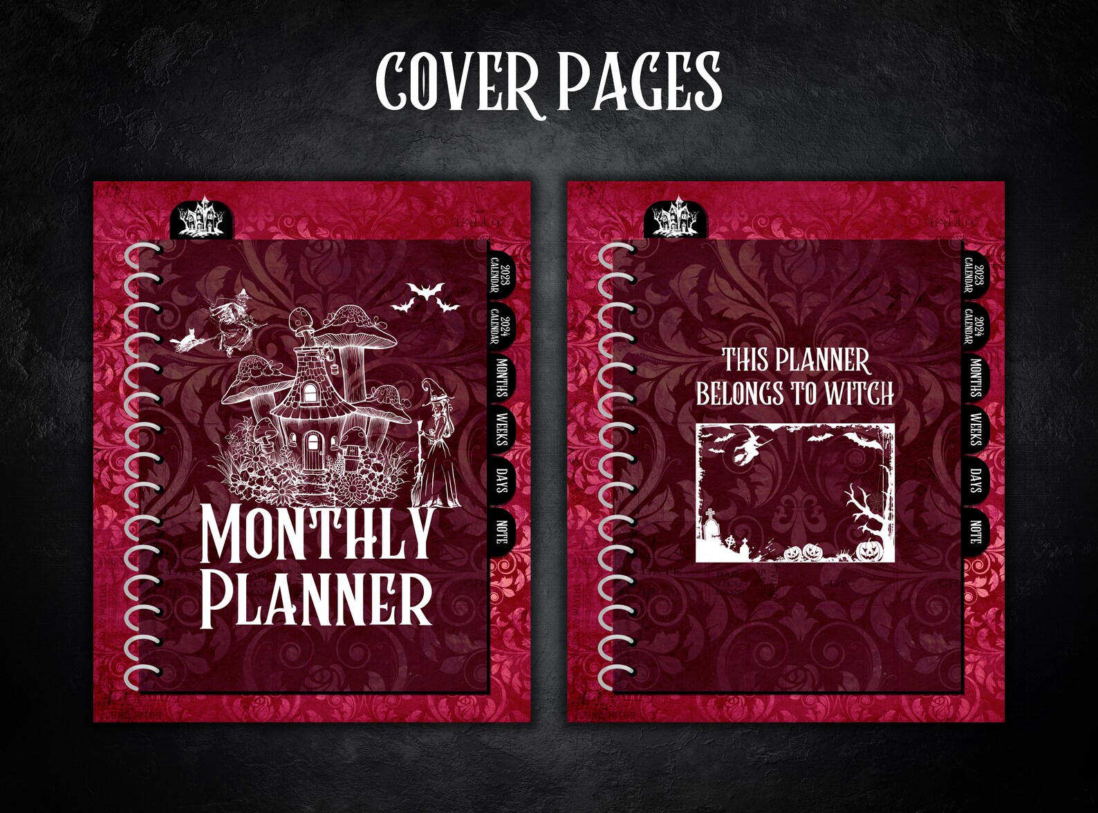Magenta & Black Witchy DIGITAL Planner Gothic Monthly Planner, Spooky ...