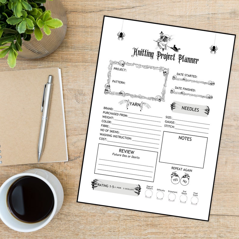 Spooky One Page Knitting Planner Witchy Knitting Journal Page, Gothic ...