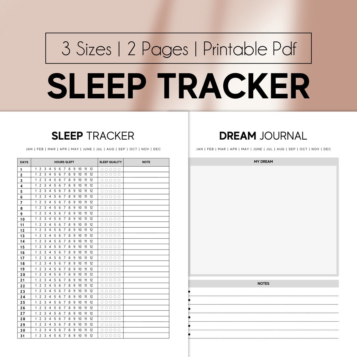 Minimal Monthly Sleep Tracker Printable Sleep Log Sleep - Etsy