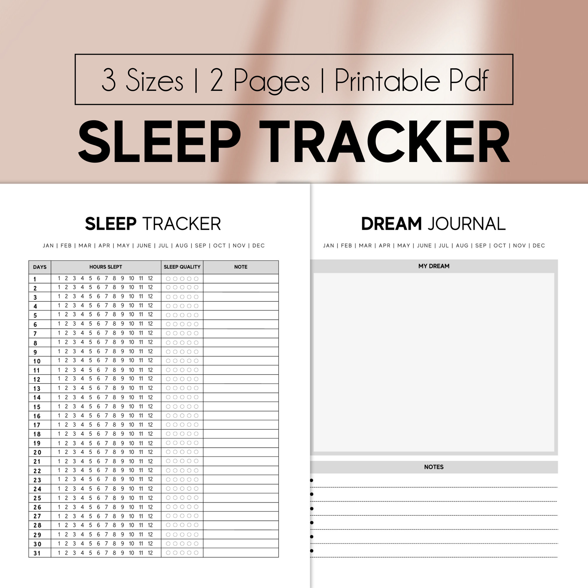 Minimal Monthly Sleep Tracker Printable Sleep Log, Sleep Diary, Sleep ...
