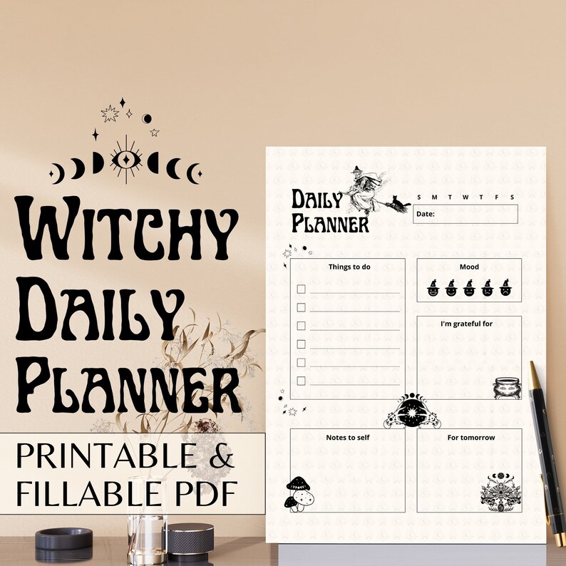 Witchy Daily Planner, Printable & Fillable Gothic Planner Witch Planner ...