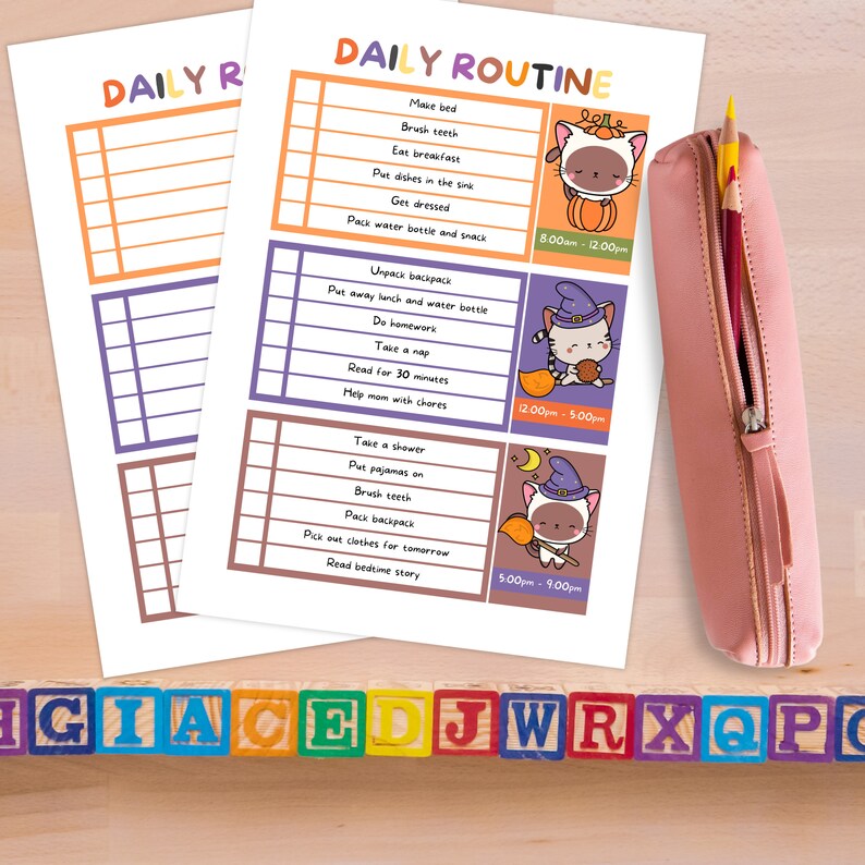 Witchy Kids Daily School Checklist Printable Chore Chart for Kids, Kids ...