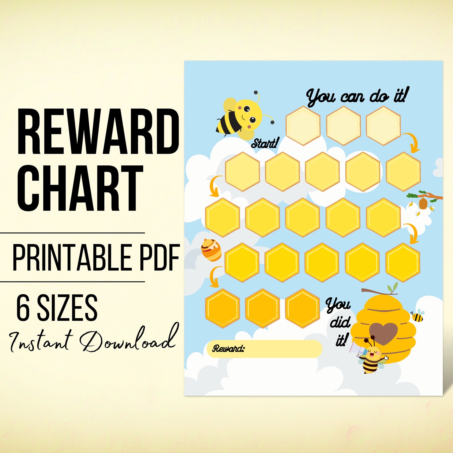 Cute Bee Themed Reward Chart Printable PDF Bee Behavior Chart, Daily ...