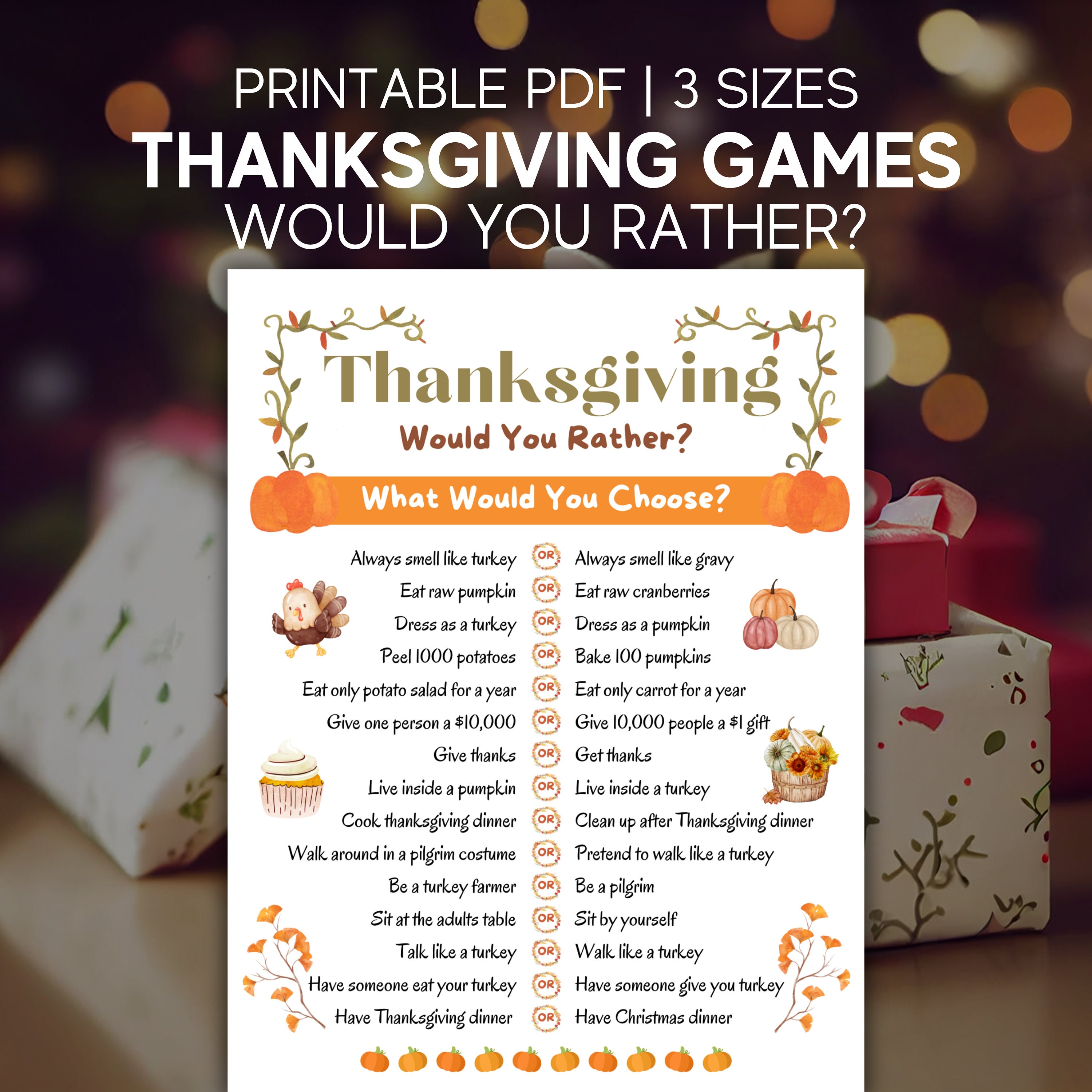 Thanksgiving Would You Rather Printable Thanksgiving Games ...