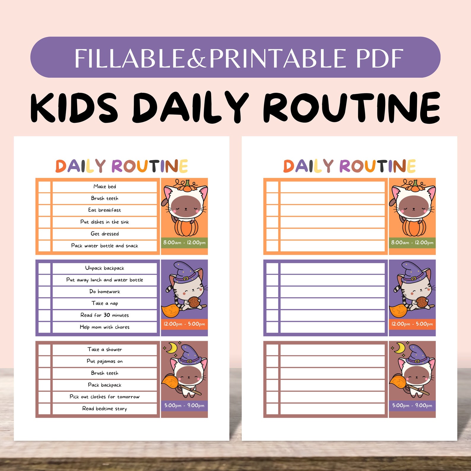 Witchy Kids Daily School Checklist Printable Chore Chart for Kids, Kids ...