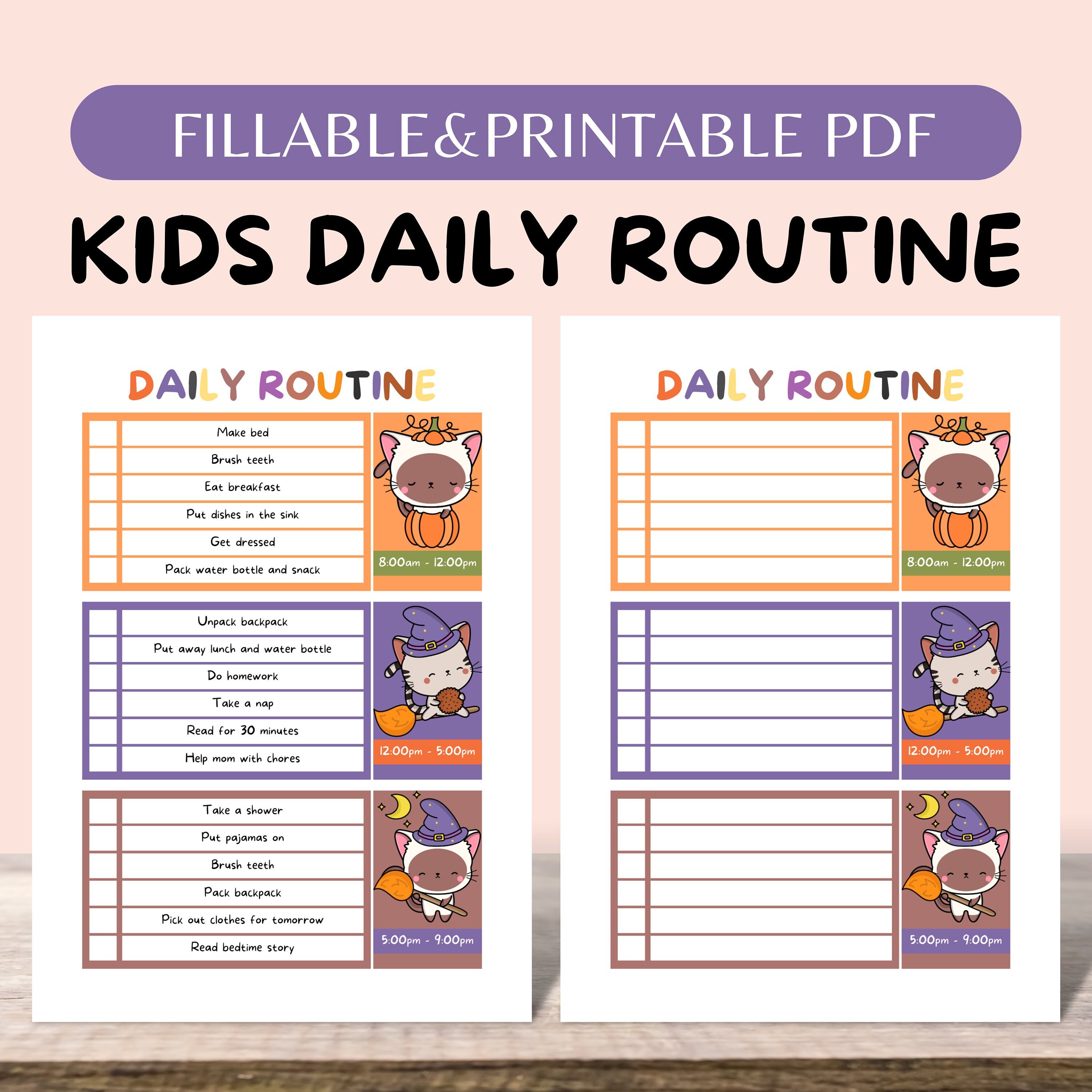 Witchy Kids Daily School Checklist Printable Chore Chart for Kids, Kids ...