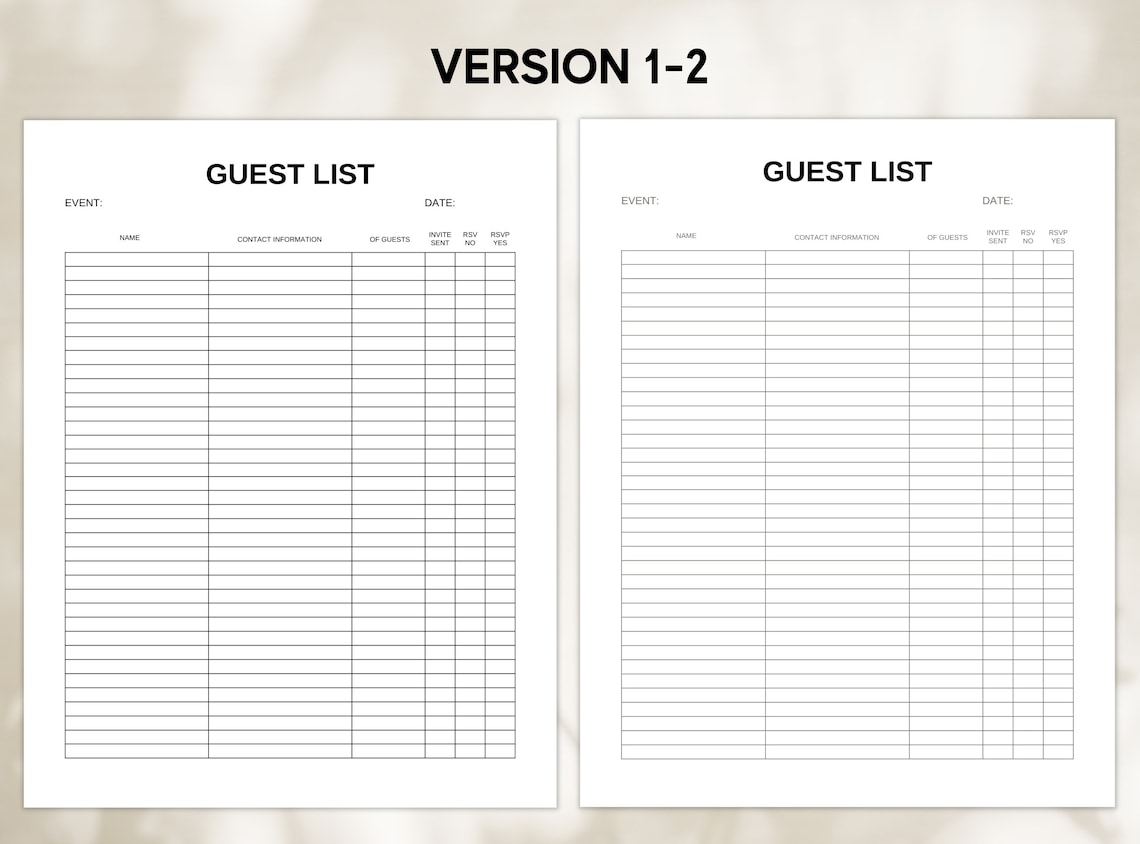 Printable Guest List Template RSVP Tracker Printable Event Planner Log ...