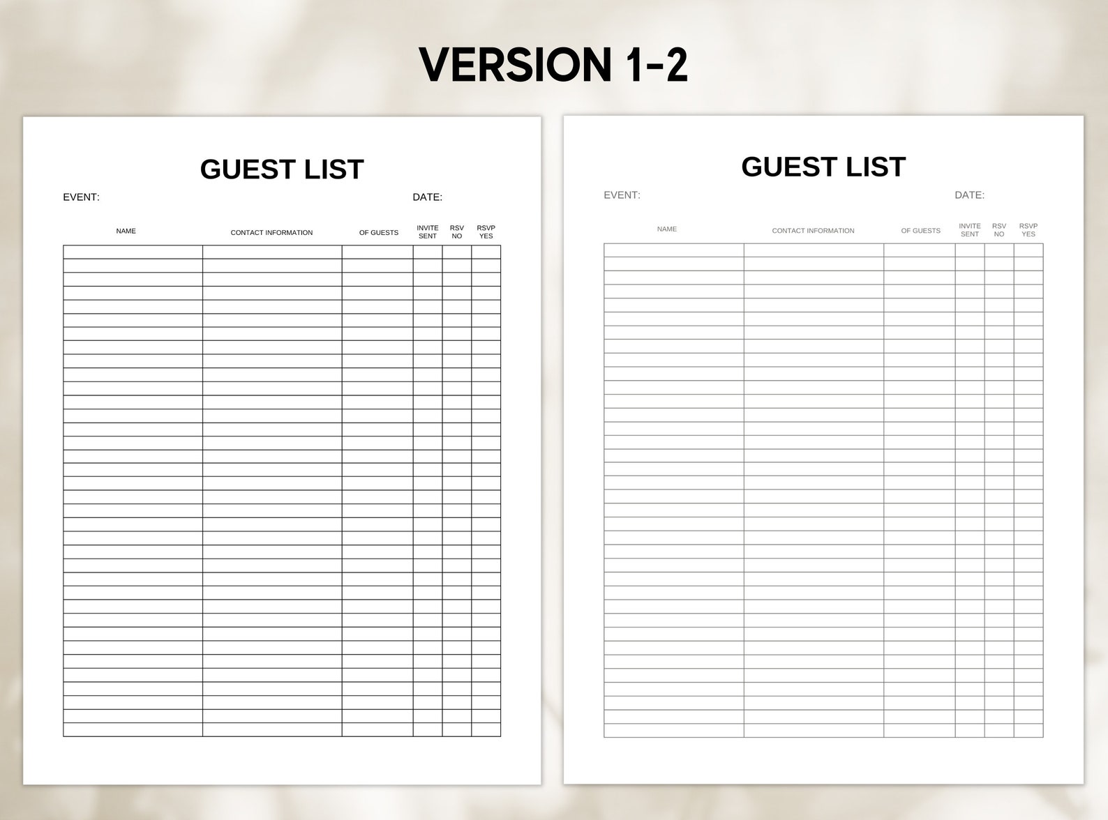 Printable Guest List Template, RSVP Tracker (PDF) - Etsy