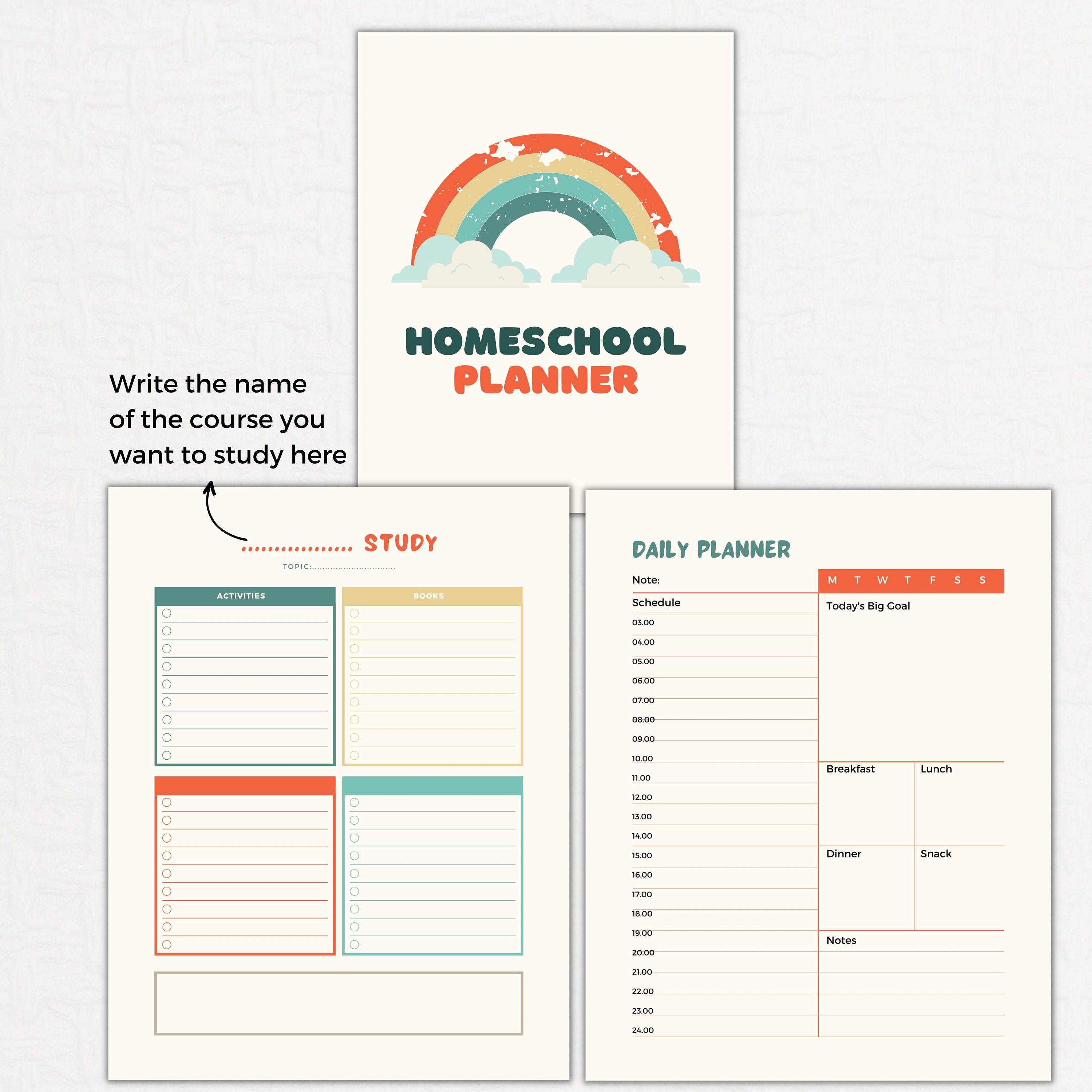Rainbow Homeschool Planner Printable Adhd Planner Homework Planner ...