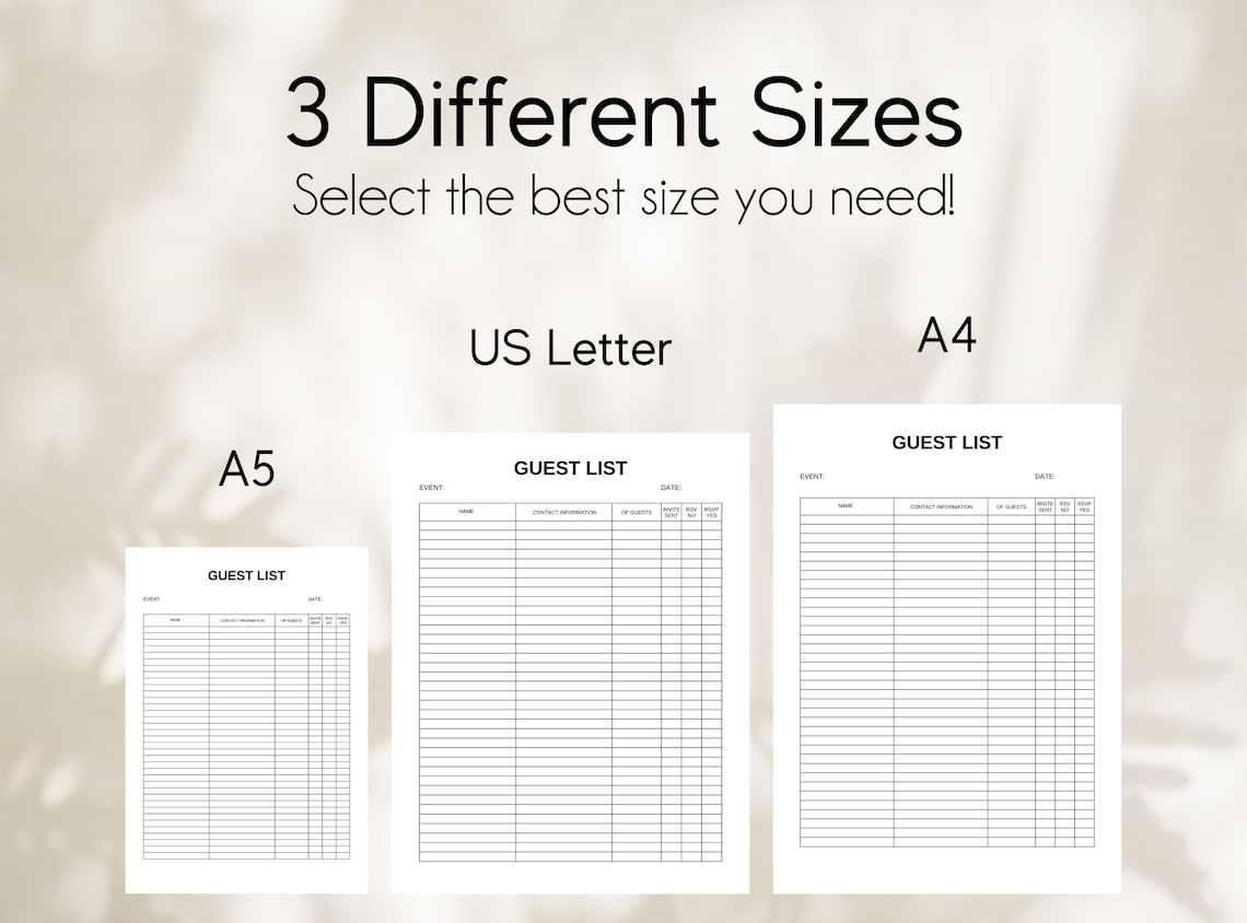 Printable Guest List Template RSVP Tracker Printable Event Planner Log ...