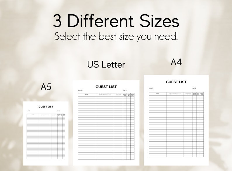 Printable Guest List Template, RSVP Tracker (PDF) - Etsy