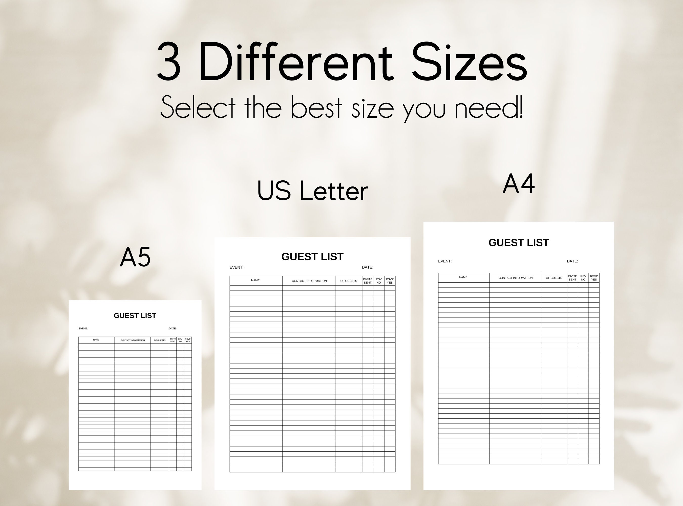 Printable Guest List Template RSVP Tracker Printable Event Planner Log ...