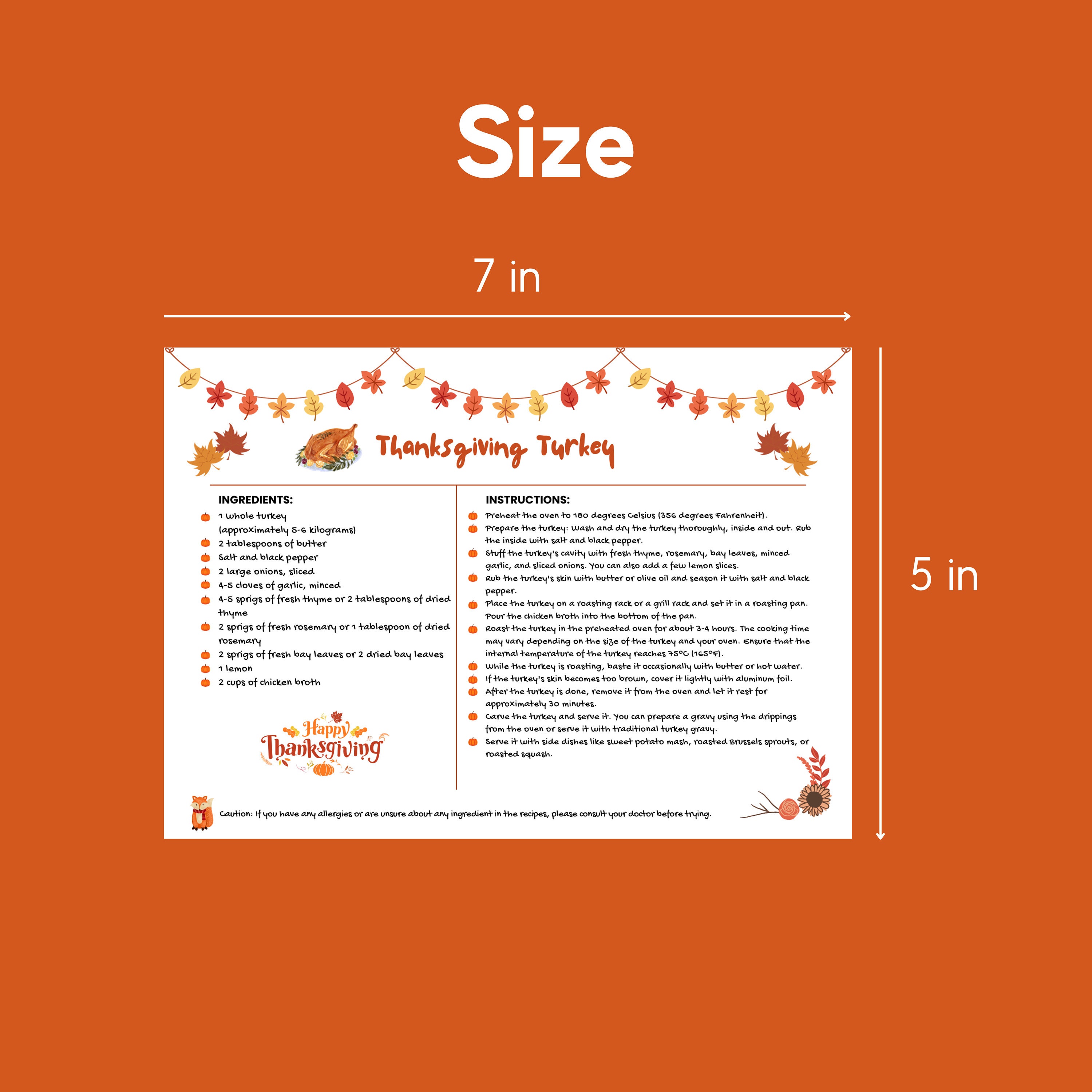 20 Thanksgiving Recipe Card Autumn Recipe Card Fall Recipe Card ...