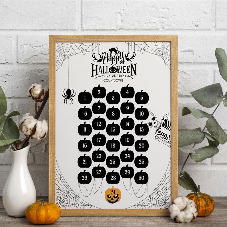 Halloween Countdown Calendar Printable Halloween Wall Art, Halloween ...